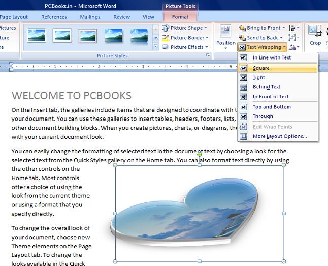 Microsoft Word Tutorial Applying Text Wrapping Style