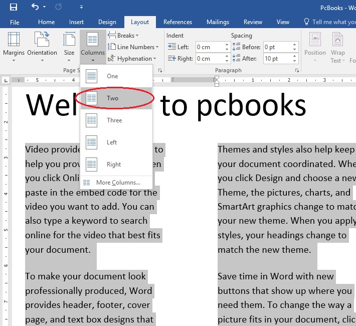 Microsoft Word Tutorial Applying Columns Setting