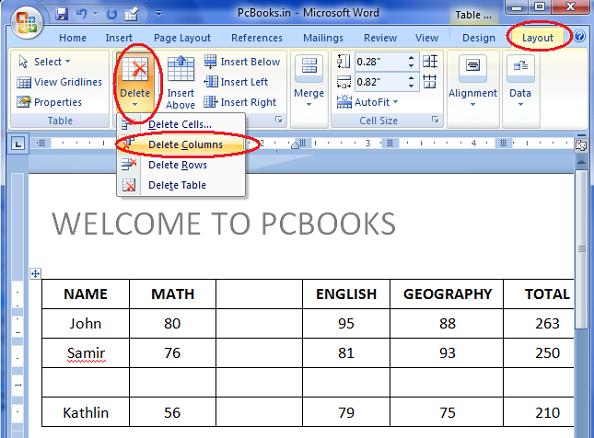 MS Word Tutorial Insertion And Deletion Of Column Row And Cell