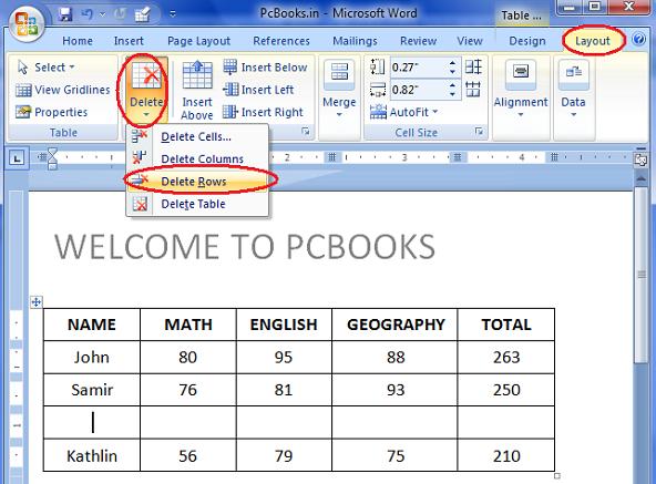 MS Word Tutorial Insertion And Deletion Of Column Row And Cell